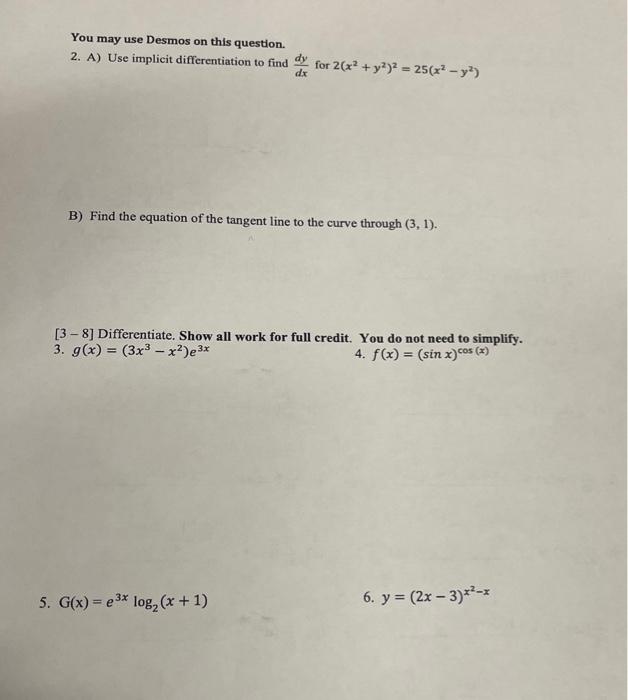 Solved You may use Desmos on this question. 2. A) Use | Chegg.com