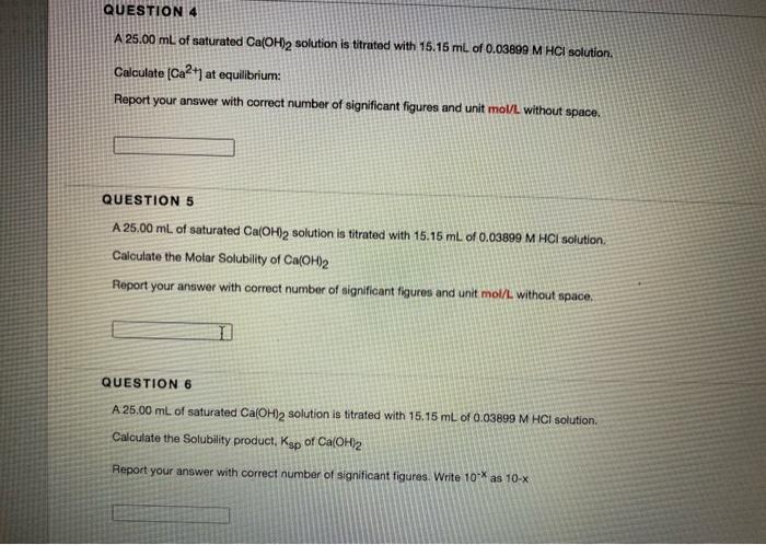 Solved QUESTION 1 A 25.00 mL of saturated Ca(OH)2 solution | Chegg.com