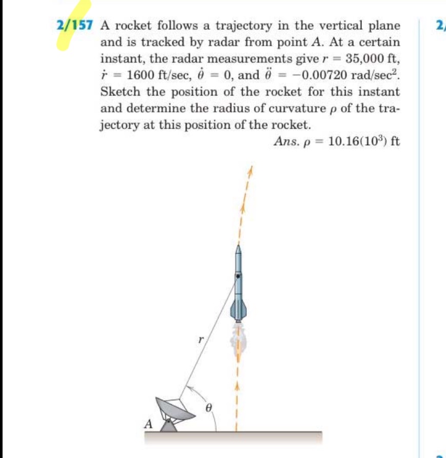 Solved 2/157 ﻿A rocket follows a trajectory in the vertical | Chegg.com