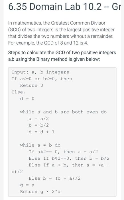 Solved 6.35 Domain Lab 10.2 -- Gr In mathematics, the | Chegg.com