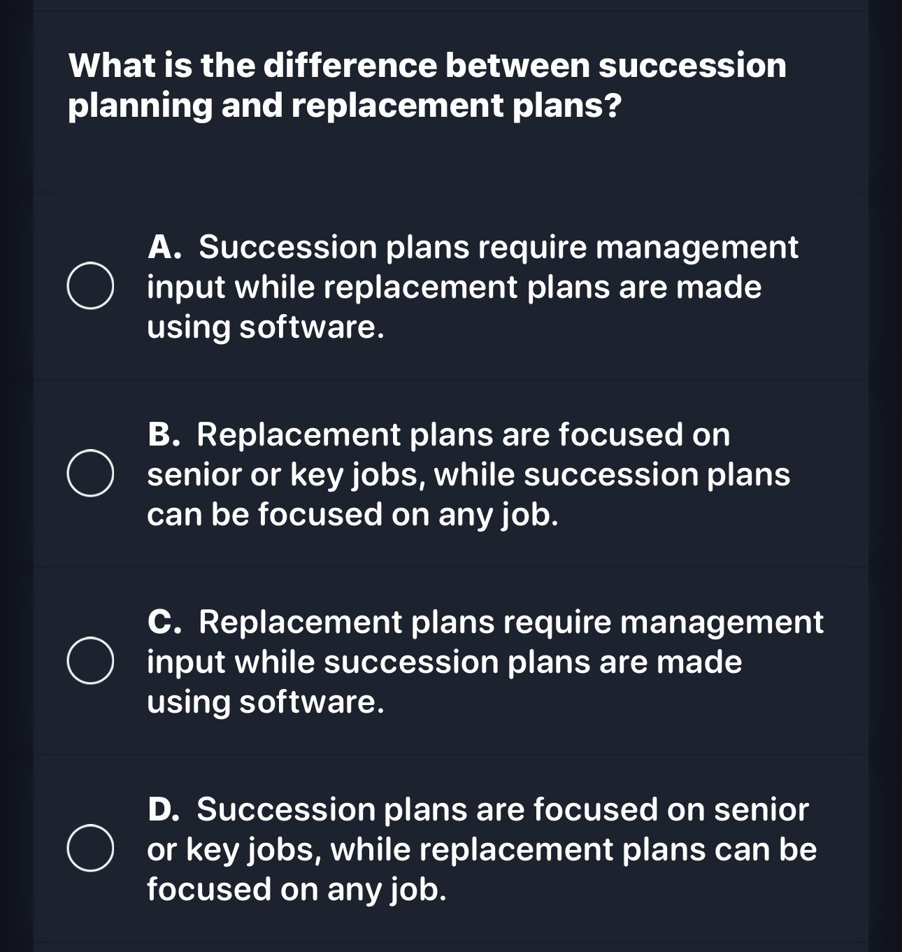 Solved What is the difference between succession planning | Chegg.com