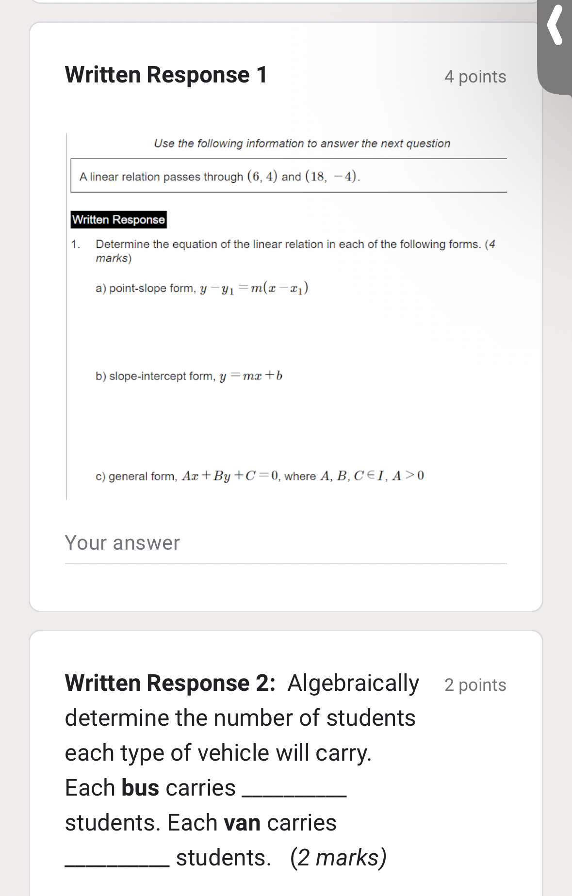 Solved Written Response 14 ﻿pointsUse the following | Chegg.com