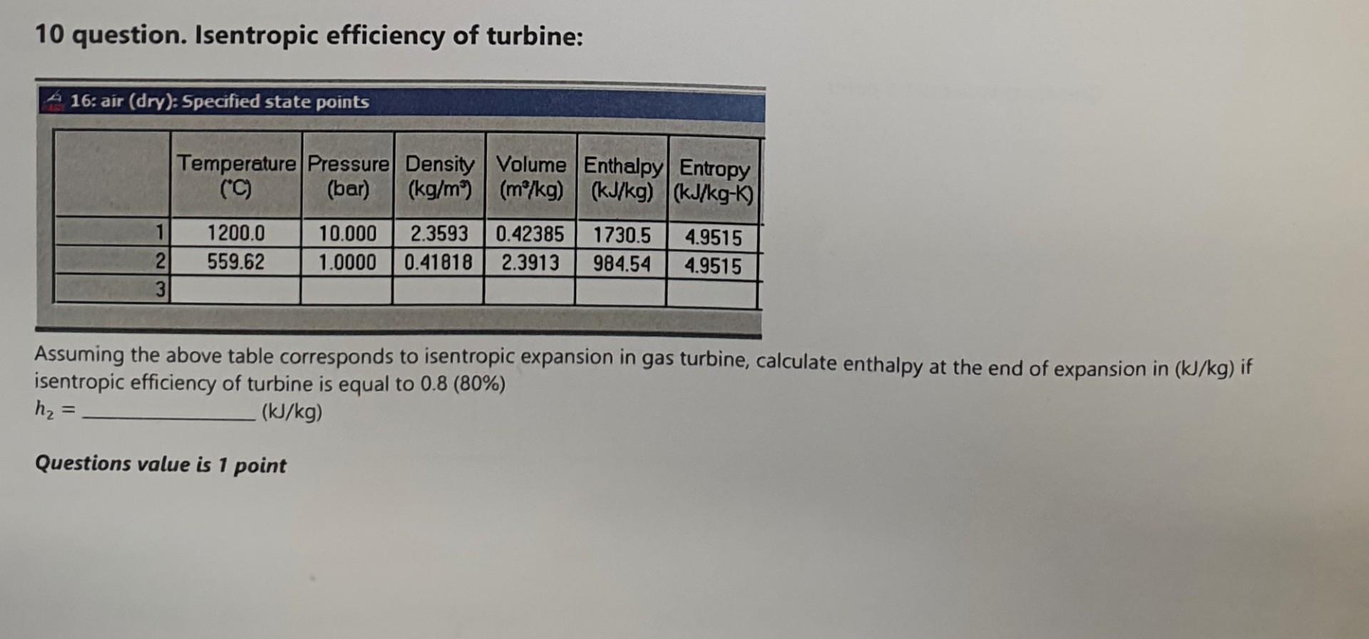 Solved 10 question. Isentropic efficiency of turbine: | Chegg.com