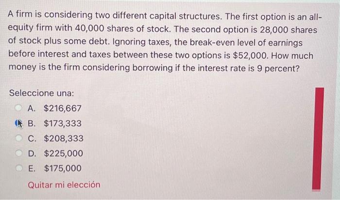 Solved A firm is considering two different capital | Chegg.com