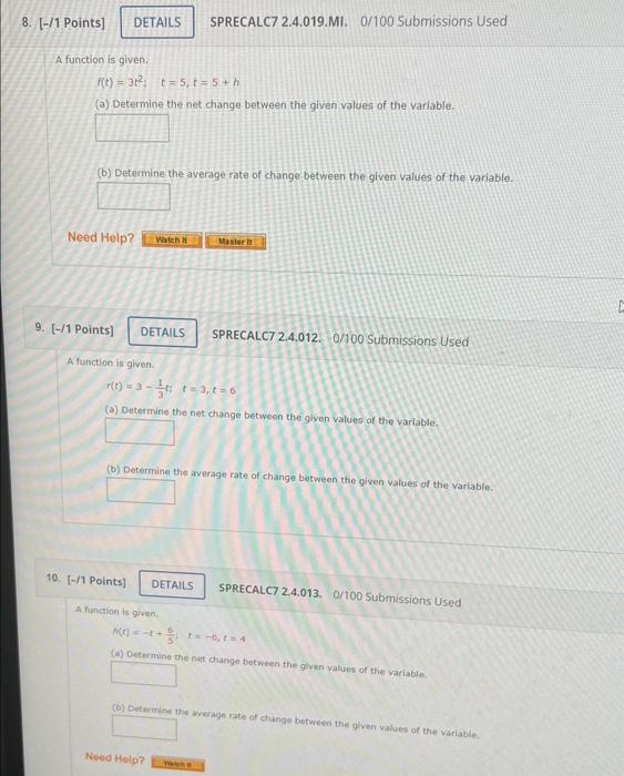 Solved 8. [-/1 Points) DETAILS SPRECALC7 2.4.019.MI. 0/100 | Chegg.com