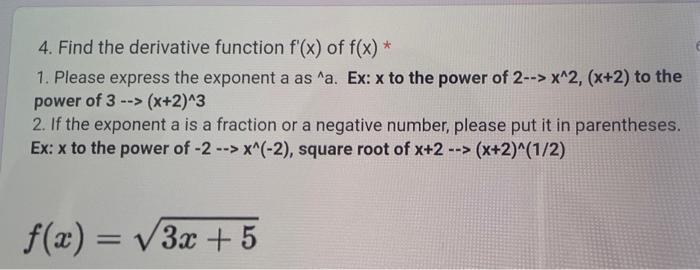 Solved 4. Find the derivative function f′(x) of f(x) * 1. | Chegg.com