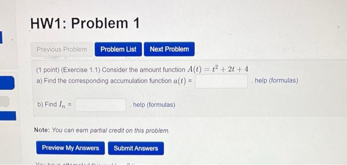 Solved (1 point) (Exercise 1.1) Consider the amount function | Chegg.com