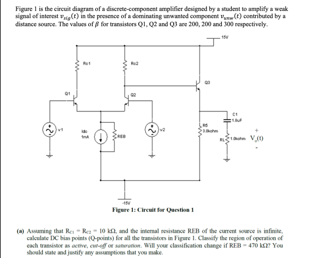 Solved A discrete-component amplifier designed to amplify a | Chegg.com
