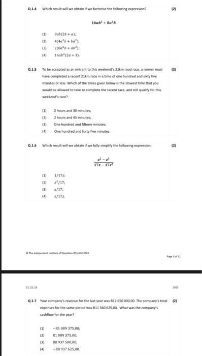 Solved MULTIPLE-CHOICE QUESTIONS: Select one correct answer | Chegg.com