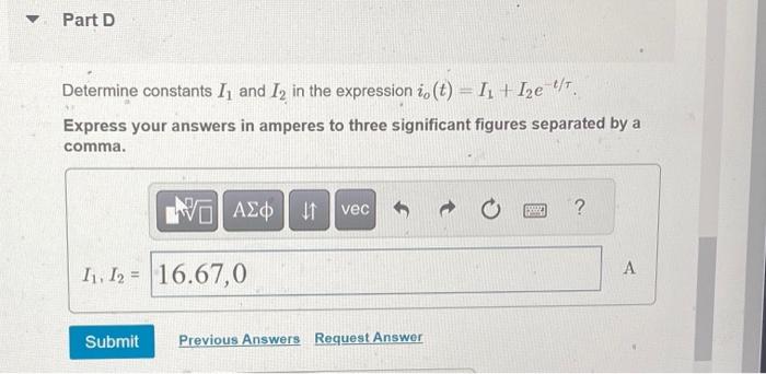 Solved Determine constants I1 and I2 in the expression | Chegg.com
