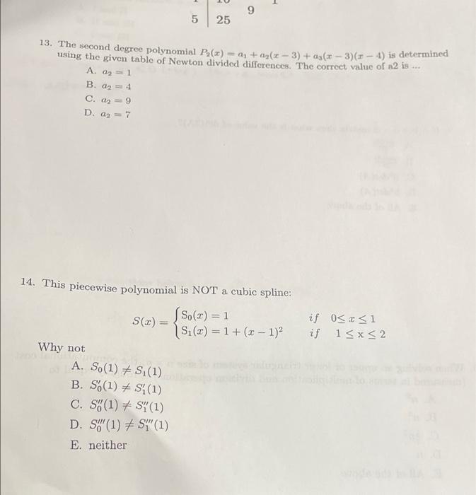 Solved 1 9 o 5 25 13. The second degree polynomial P(x) = a | Chegg.com
