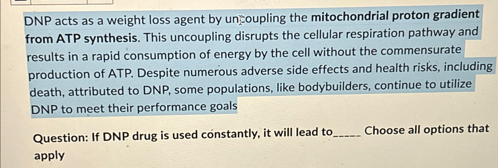 Solved DNP acts as a weight loss agent by unfoupling the | Chegg.com