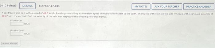 Solved 60.0∘ with the vertcal. Find the velocty of the rain | Chegg.com