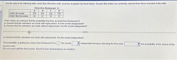 Solved U two orders are selected, find the probability that | Chegg.com
