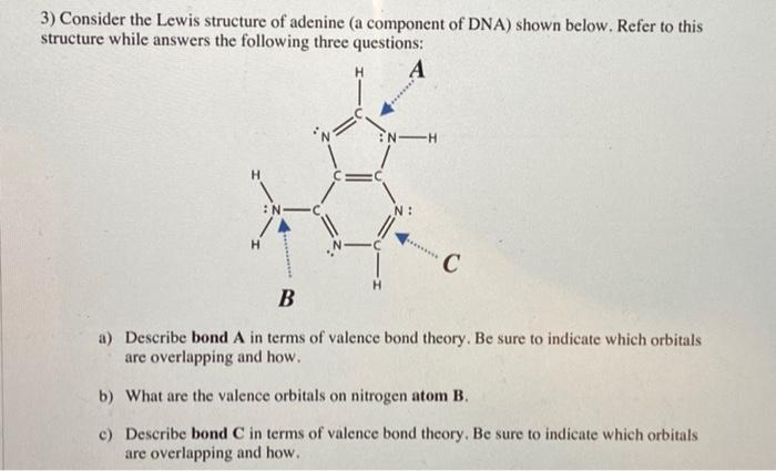 Solved 3) Consider the Lewis structure of adenine (a | Chegg.com