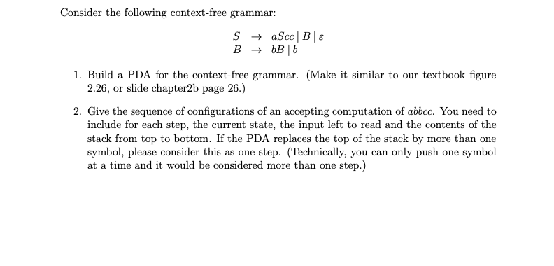 Consider the following context-free | Chegg.com