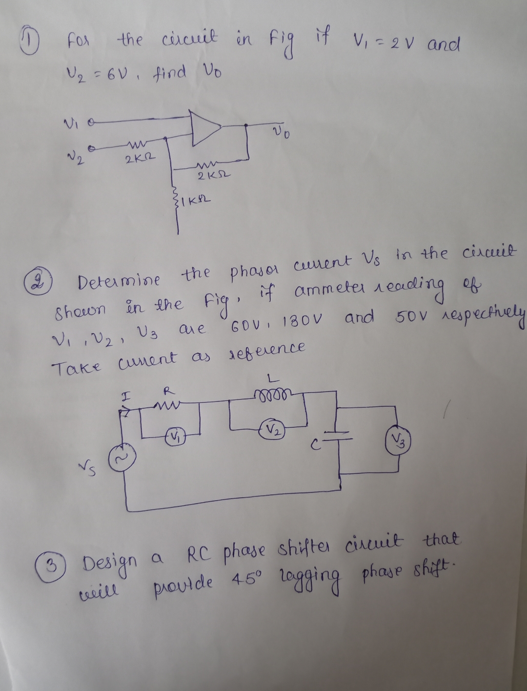 Solved (1) ﻿For the circuit in Fig if V1=2V ﻿and V2=6V, | Chegg.com