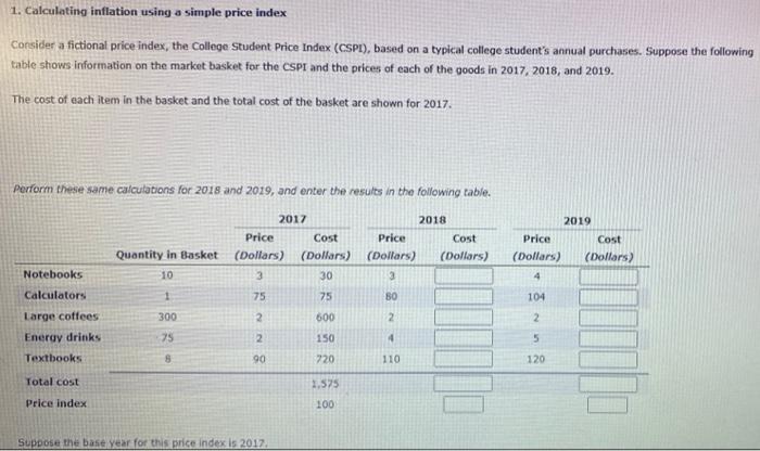 Solved 1. Calculating inflation using a simple price index | Chegg.com
