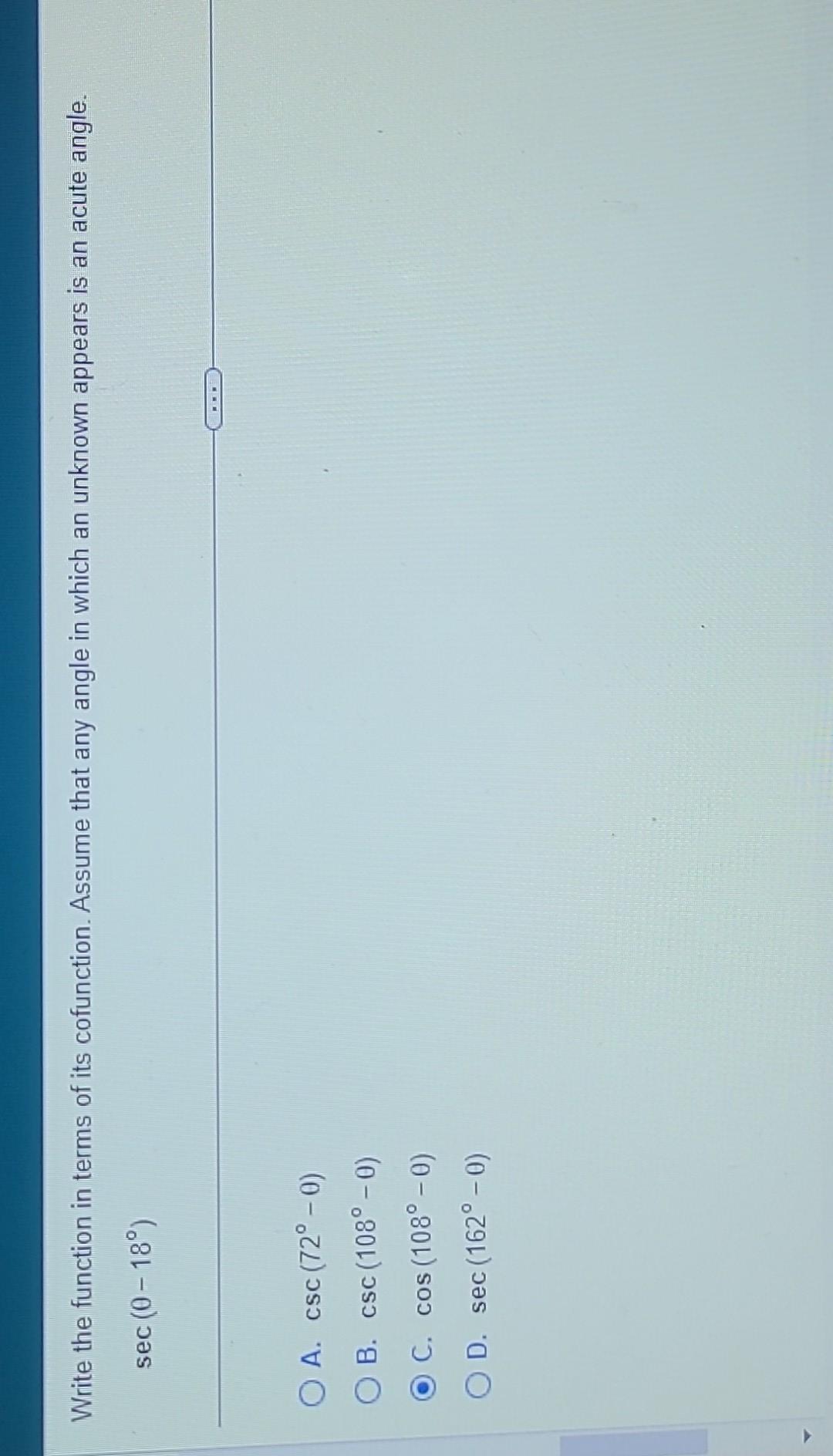 Solved Write the function in terms of its cofunction. Assume | Chegg.com