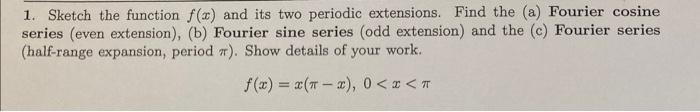 Solved 1. Sketch the function f(x) and its two periodic | Chegg.com