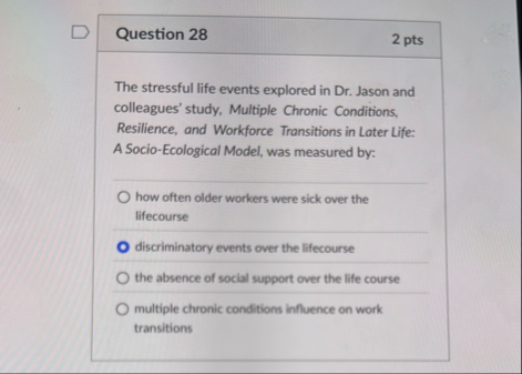 Solved Question 282 ﻿ptsThe stressful life events explored | Chegg.com