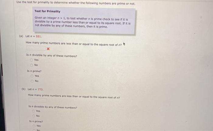 Solved Use the test for primalty to determine whether the | Chegg.com
