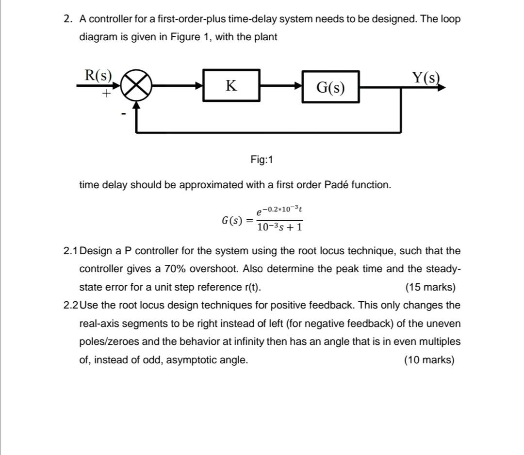 Solved 2. A controller for a first-order-plus time-delay | Chegg.com