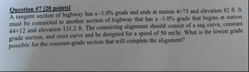 Solved Question #7 (20 ﻿points)A tangent section of highway | Chegg.com