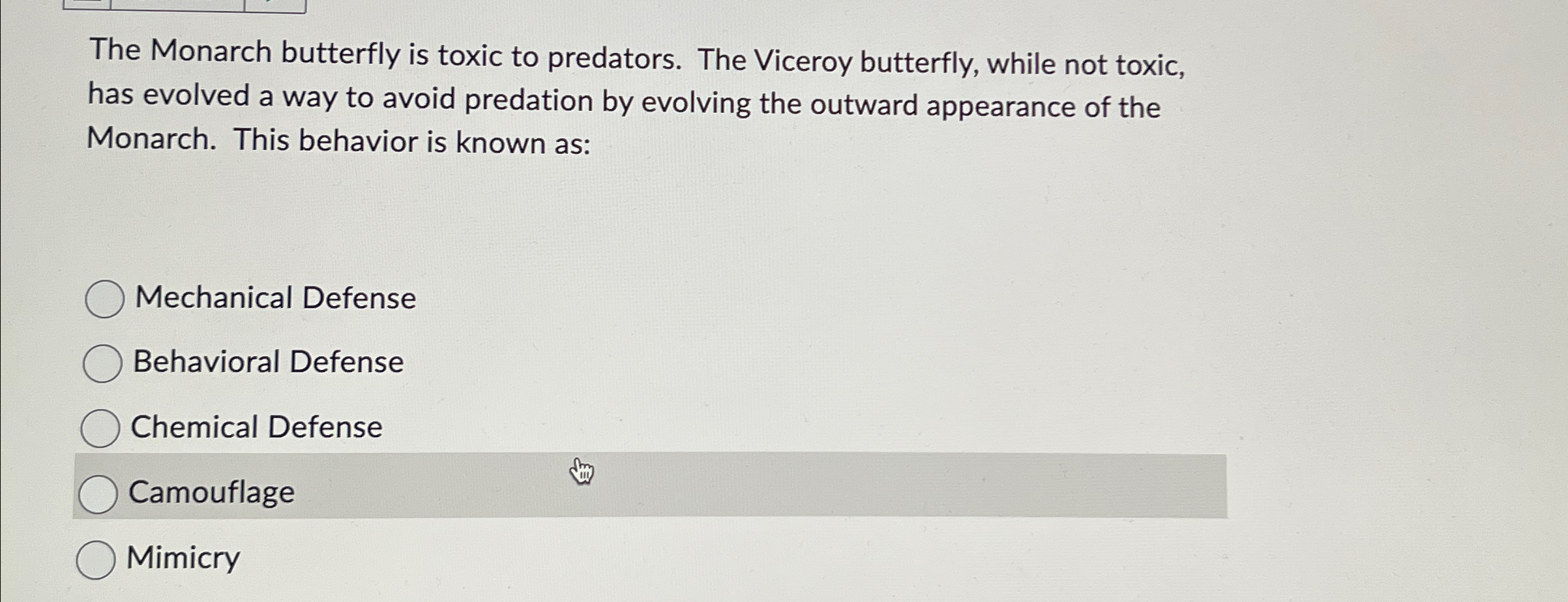 Solved The Monarch butterfly is toxic to predators. The | Chegg.com