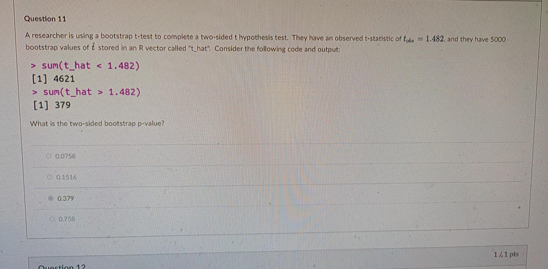 Solved A researcher is using a bootstrap t-test to complete | Chegg.com