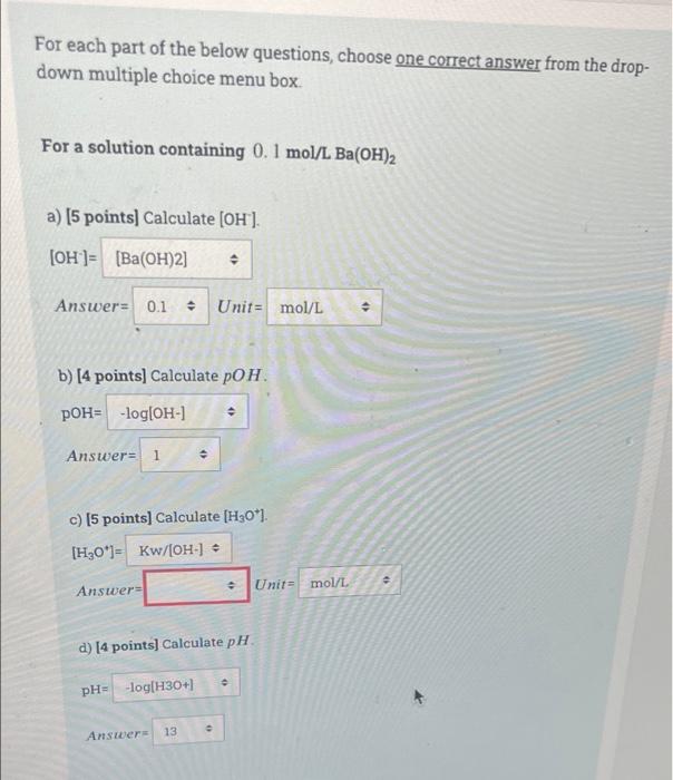 Solved For each part of the below questions, choose one | Chegg.com
