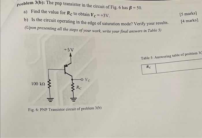 Solved problem 3(b): The pnp transistor in the circuit of | Chegg.com
