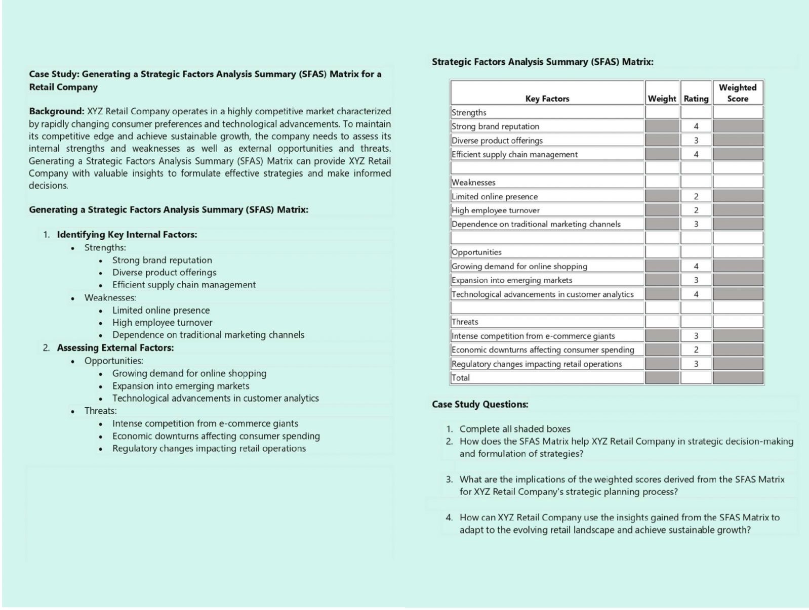 Solved Case Study: Generating a Strategic Factors Analysis | Chegg.com