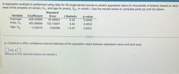 Solved A regression analysis is performed using data for 28 | Chegg.com