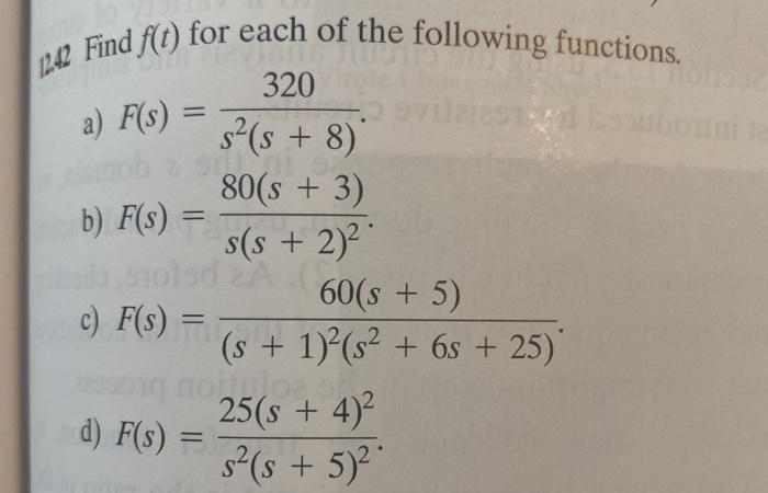 Solved a) F($) = 1242 Find f(t) for each of the following | Chegg.com