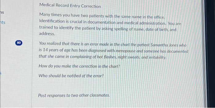 Solved ns nts 80 Medical Record Entry Correction Many times | Chegg.com