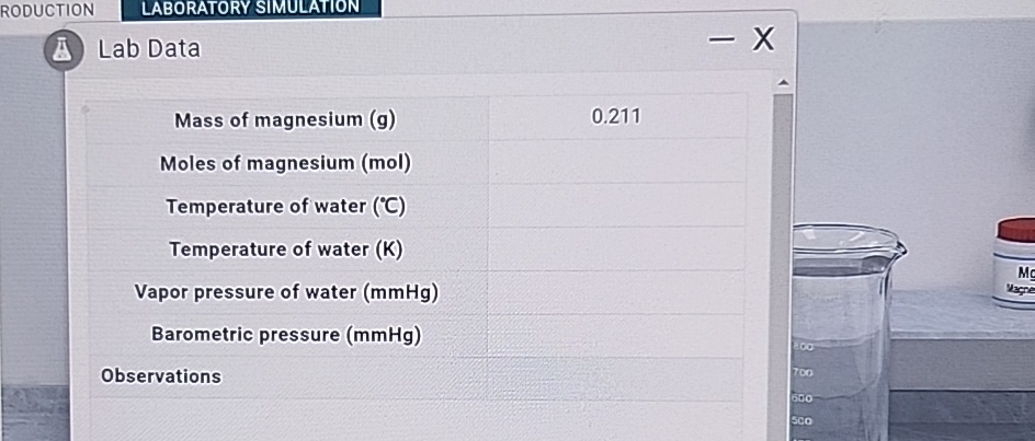 RODUCTIONLABORATORY SIMULATIONLab DataMass of | Chegg.com
