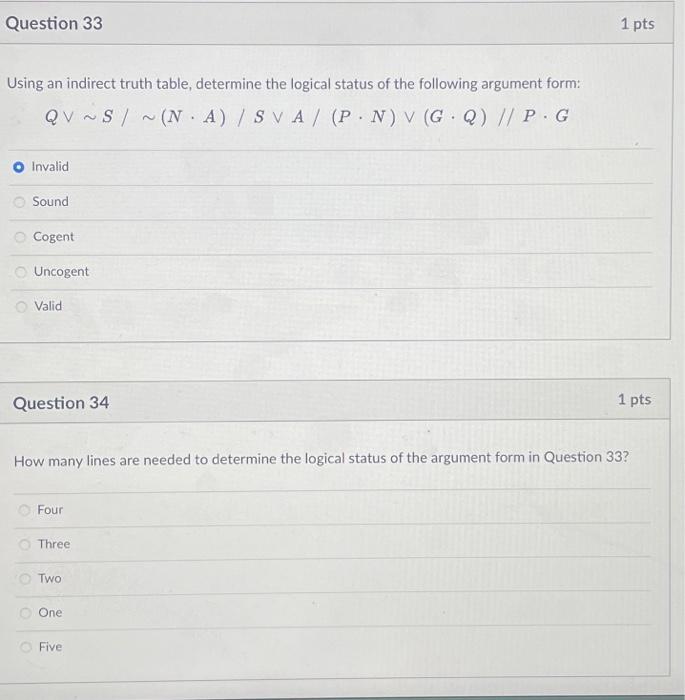 Using an indirect truth table, determine the logical | Chegg.com
