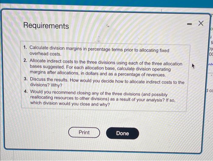 Solved Requirement 1. Calculate division margins in | Chegg.com