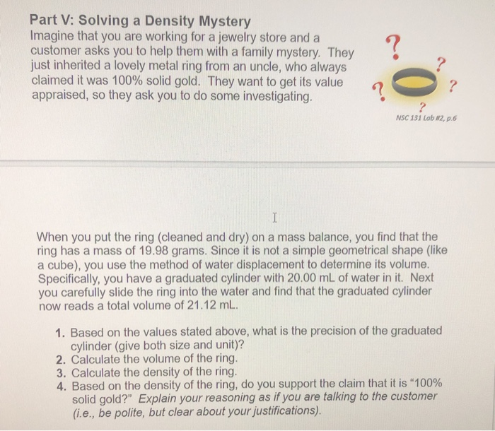 Solved Part V: Solving a Density Mystery Imagine that you | Chegg.com
