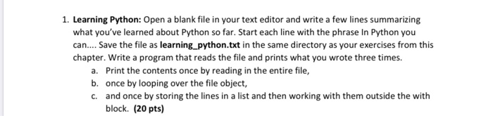 Solved 1 Learning Python Open Blank File Text Editor Write Lines Summarizing Ve Learned 