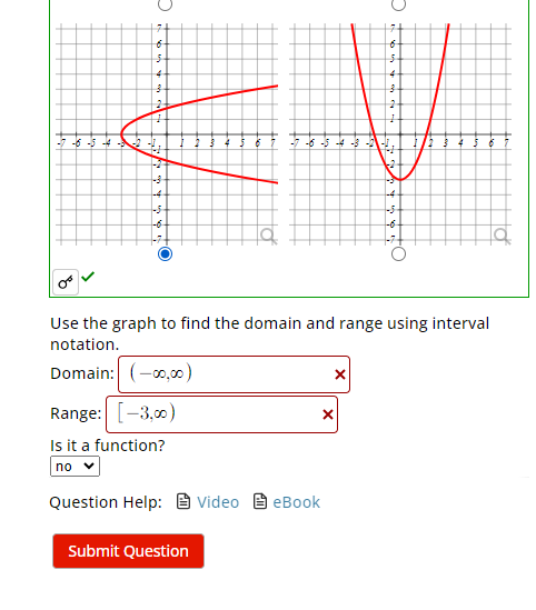 Solved Use the graph to find the domain and range using | Chegg.com