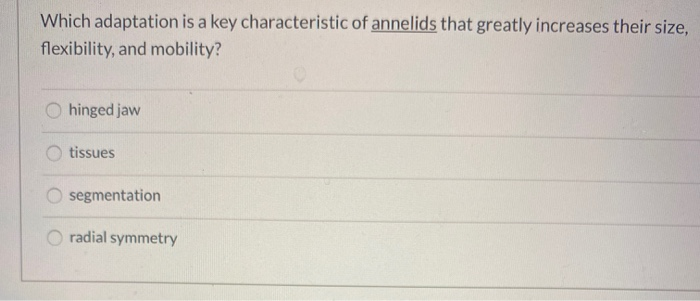 Solved Which Adaptation Is A Key Characteristic Of Annelids Chegg solved-which-adaptation-is-a-key-characteristic-of-annelids-chegg