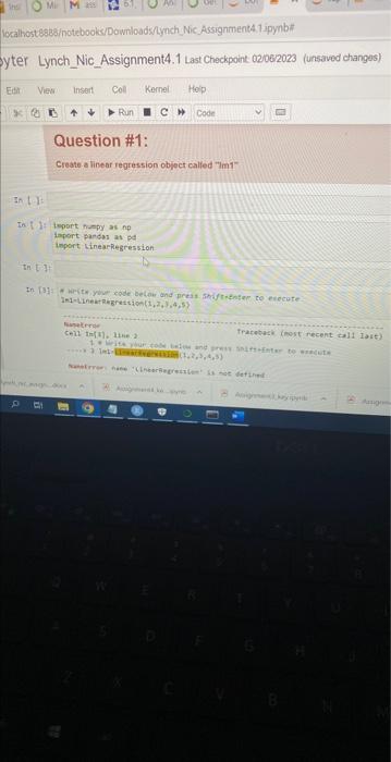 Solved Question \#1: Create-a linear regression object | Chegg.com