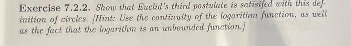 Solved Exercise 7.2.2. Show that Euclid's third postulate is | Chegg.com