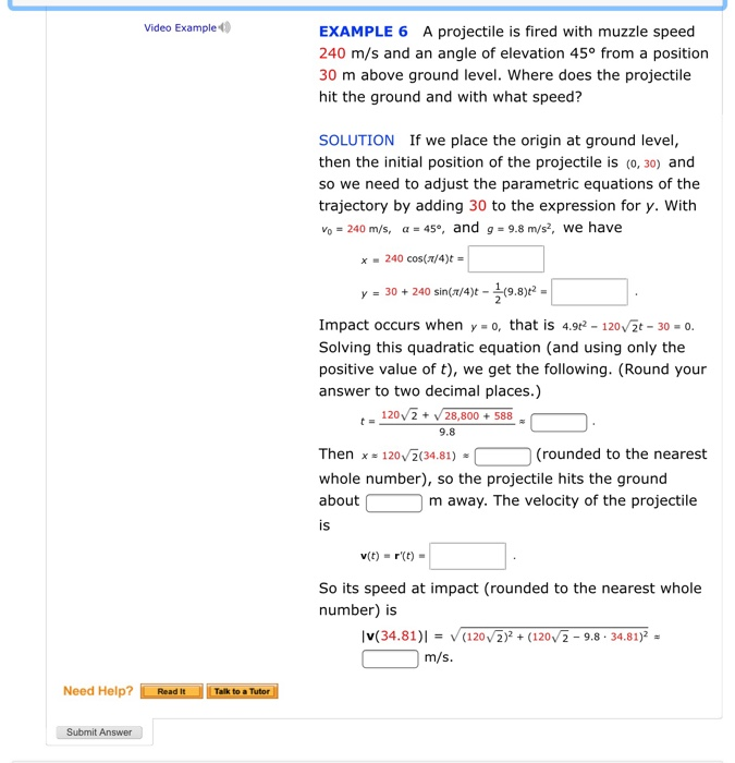 Solved Video Example EXAMPLE 6 A projectile is fired with | Chegg.com