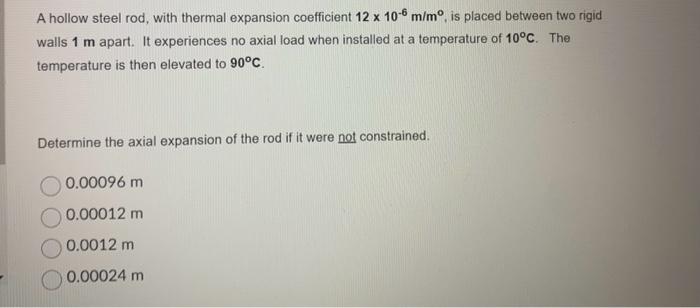 Solved A hollow steel rod, with thermal expansion | Chegg.com