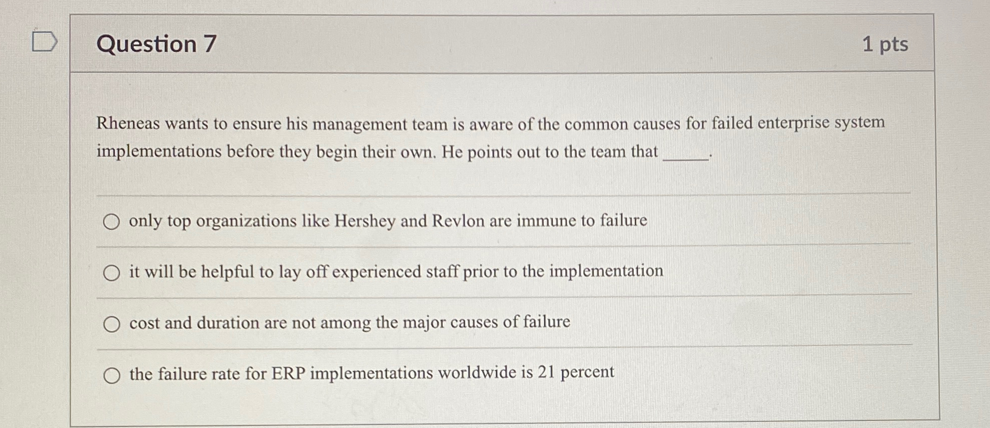 Solved Question 71ptsRheneas wants to ensure his management | Chegg.com