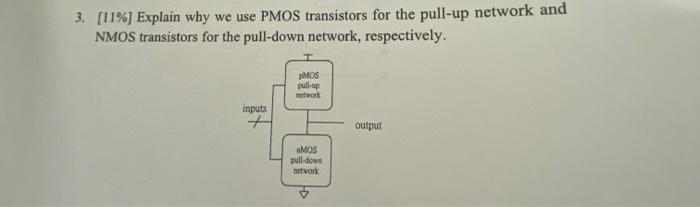 Solved 3. [11\%] Explain why we use PMOS transistors for the | Chegg.com