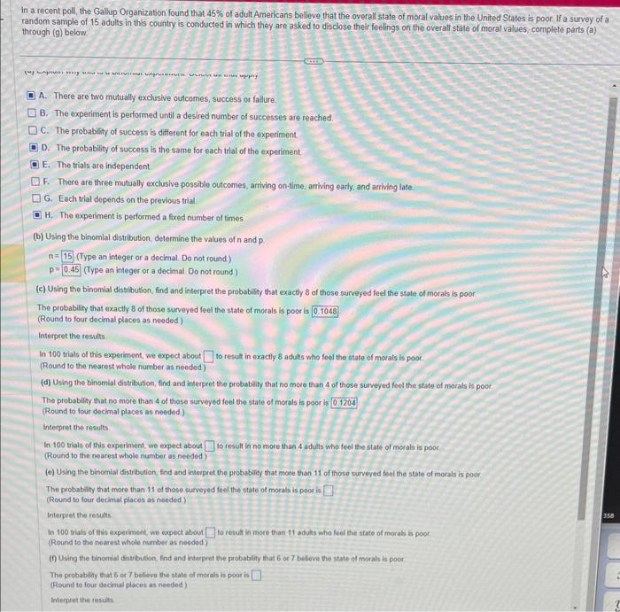 Solved in a recent poll, the Gallup Organization found that | Chegg.com